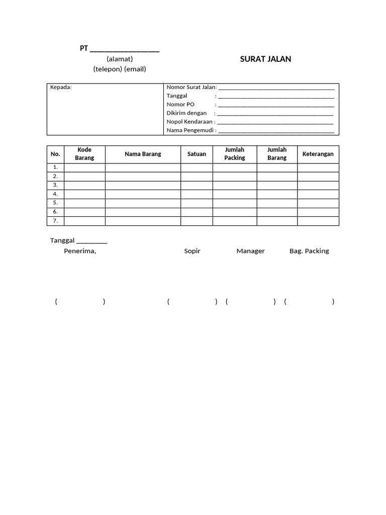 Contoh Surat Jalan Pengiriman Barang | PDF