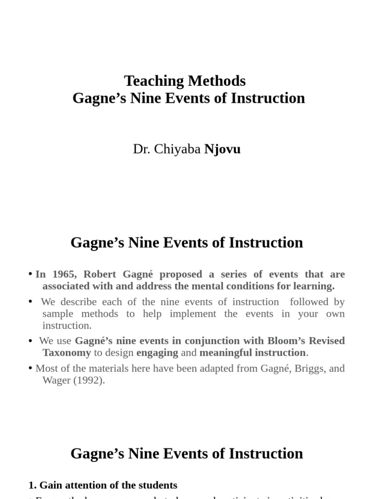 Teaching Methods - Gagnes Nine Events of Instruction | PDF | Learning | Educational Assessment