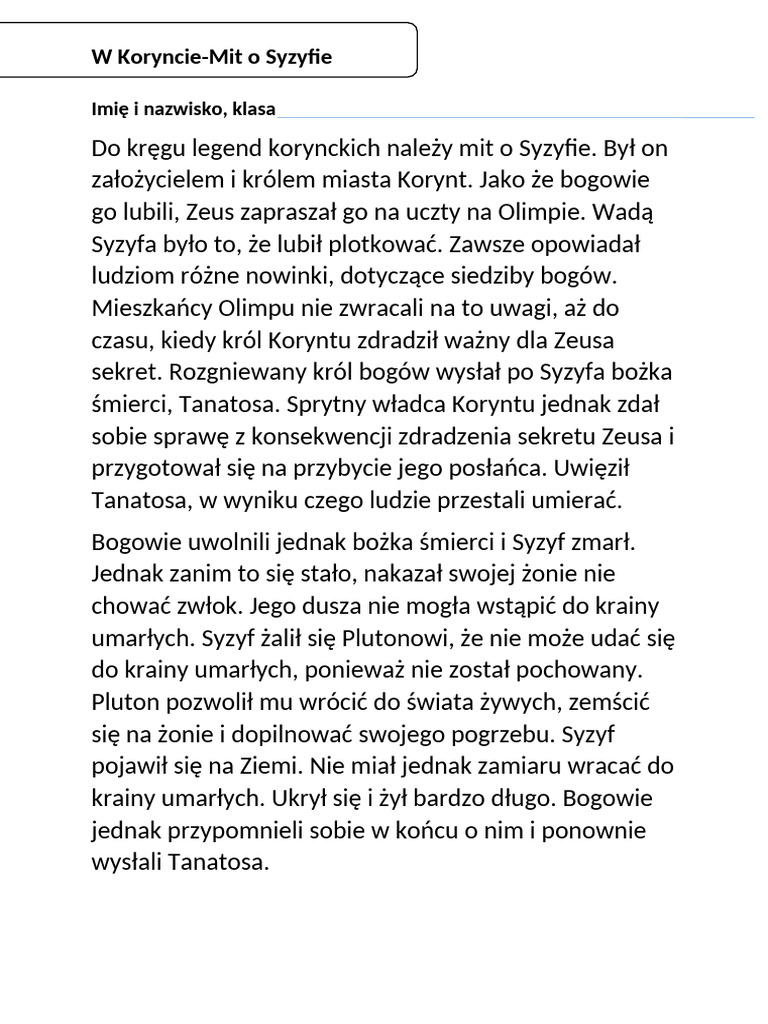 Mit o Syzyfie-tekst+Zadania | PDF