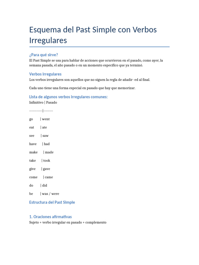 Esquema Past Simple Verbos Irregulares | PDF
