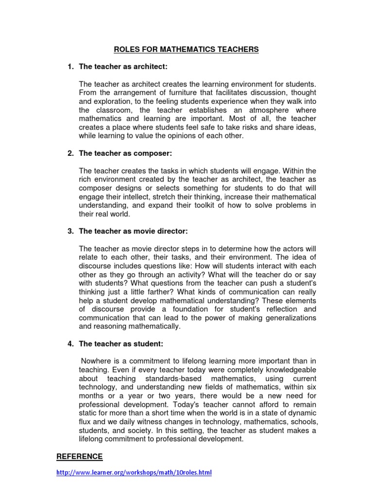 Essential Roles of Mathematics Teachers | PDF