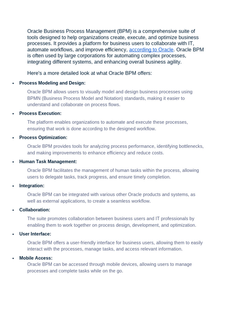 Oracle Business Process Management Poverview Pdf Business Process Management Business Process