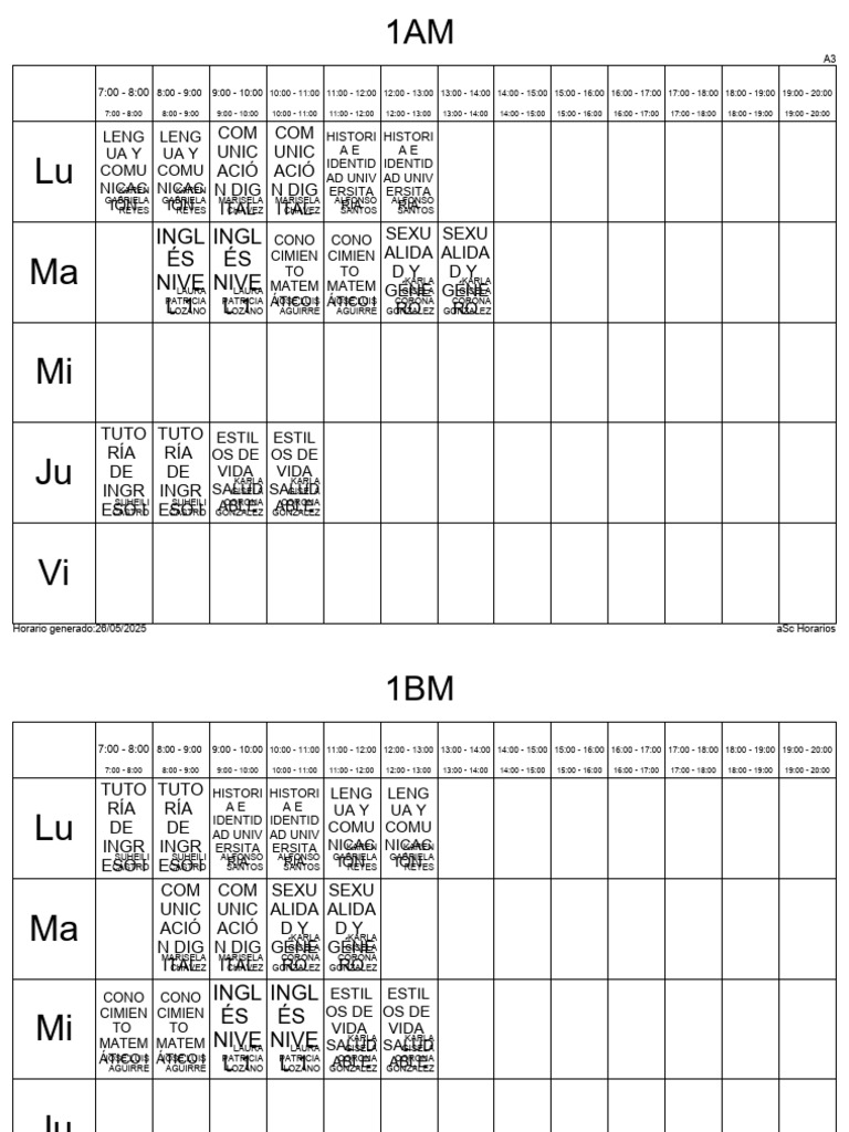 Horarios Ordinarios Modificados 2025a | PDF