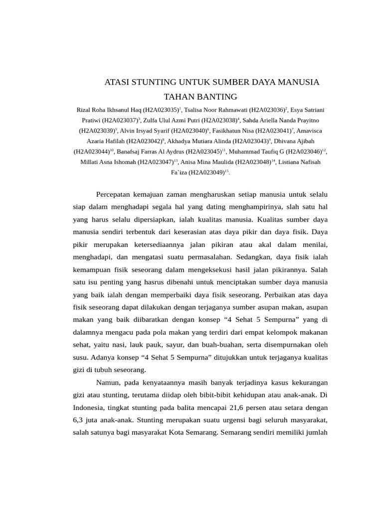 Atasi Stunting Untuk Sumber Daya Manusia Tahan Banting | PDF