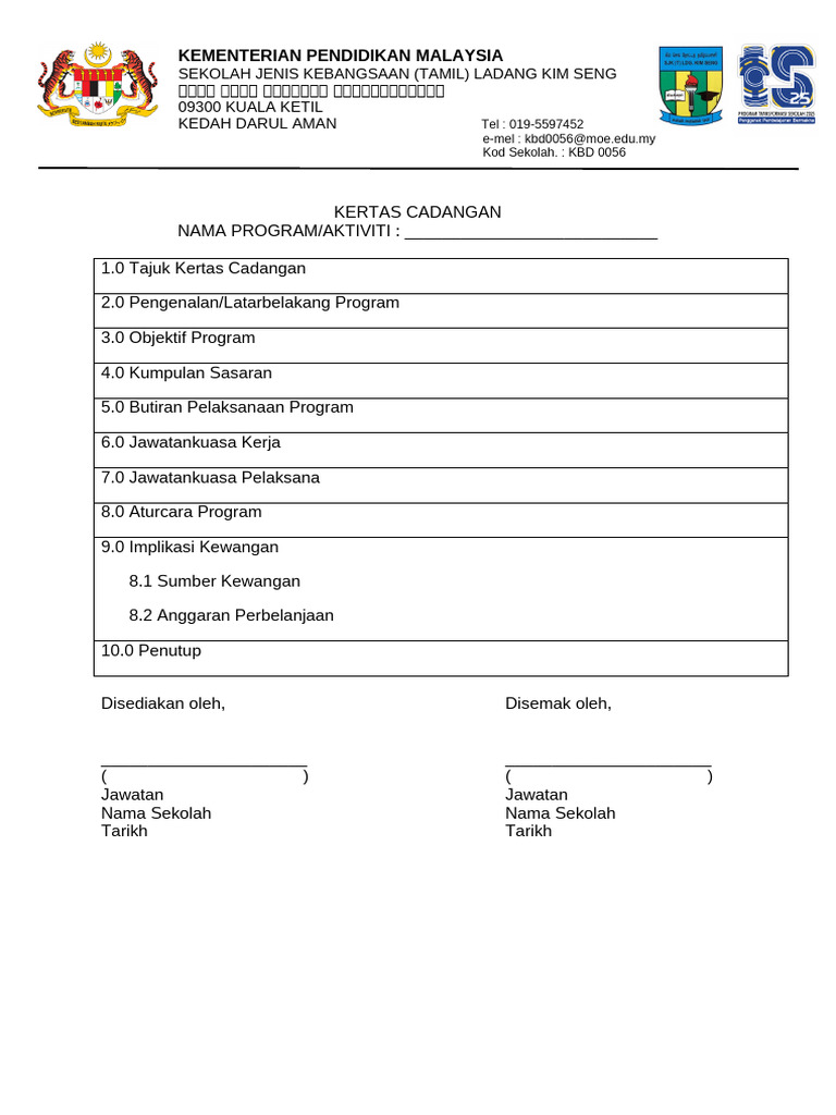 Format Kertas Kerja Program | PDF