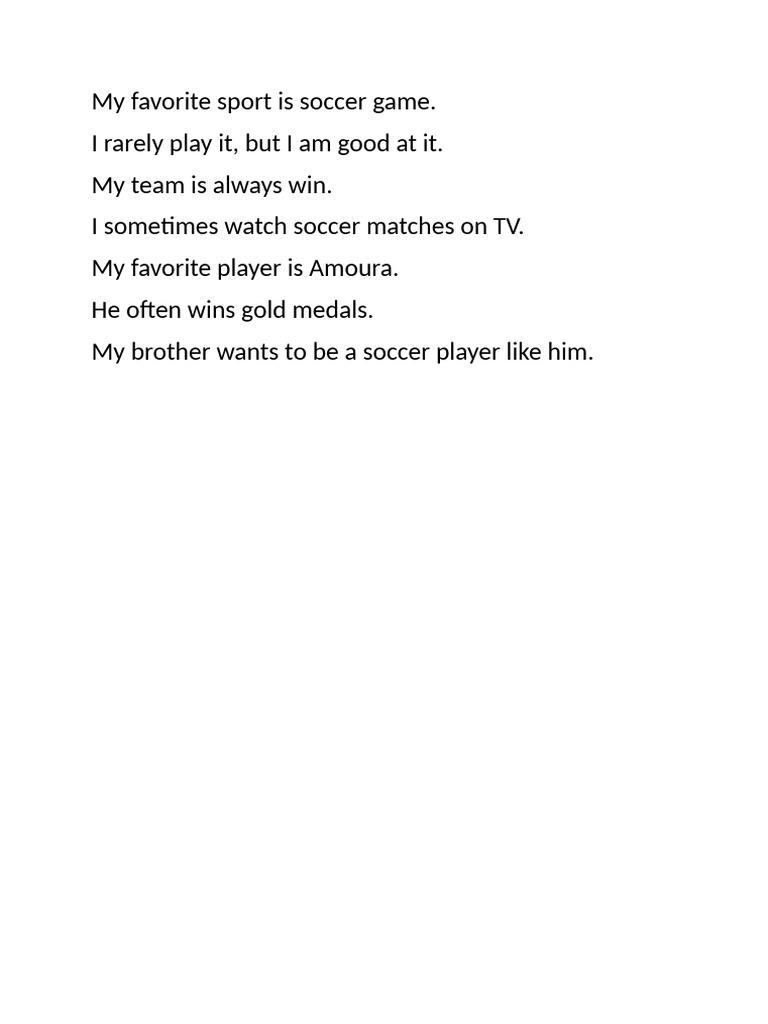My Favorite Sport is Soccer Game | PDF