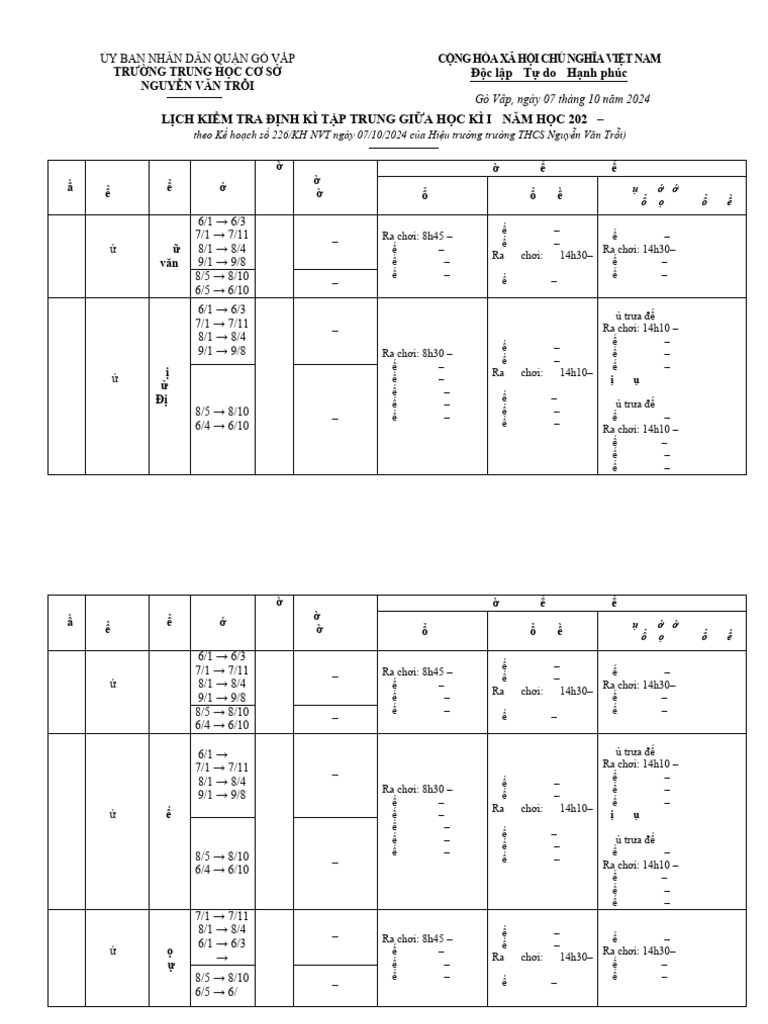 Lich Kiem Tra Tap Trung Giua Hk1 (2024-2025) | PDF