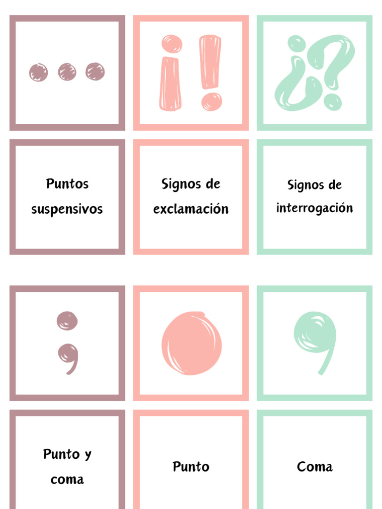 Tarjetas Educativas de Signos de Puntuación Básico Tonos Pastel | PDF