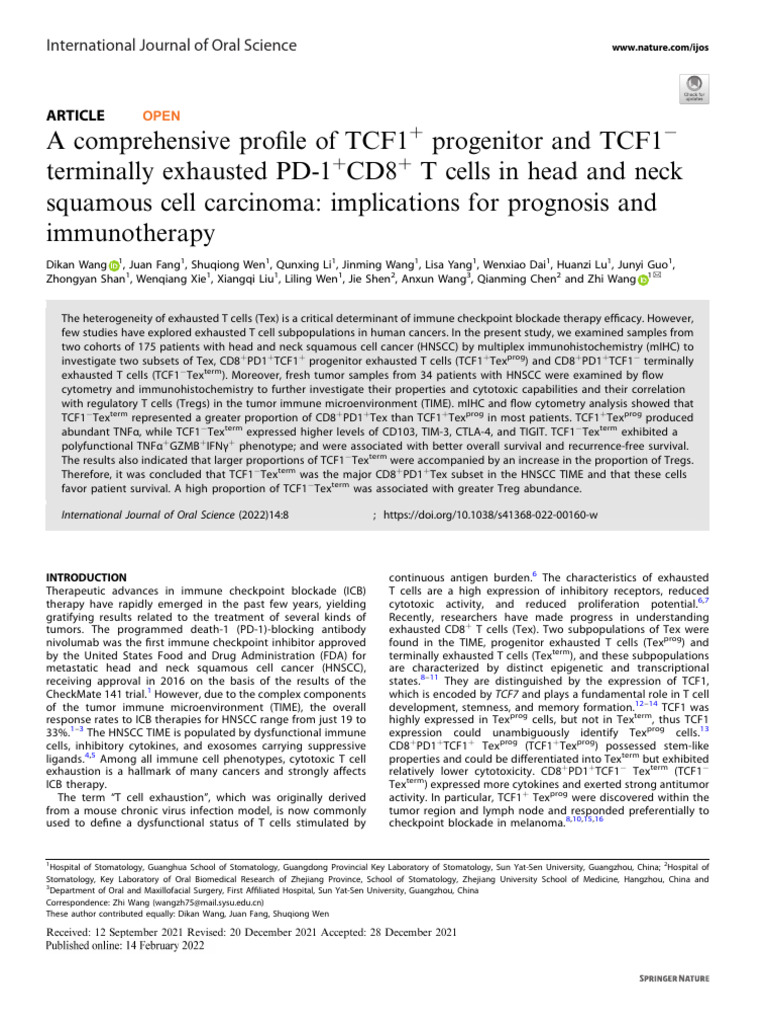 A Comprehensive Profile of TCF1+ | PDF | Head And Neck Cancer | T Cell
