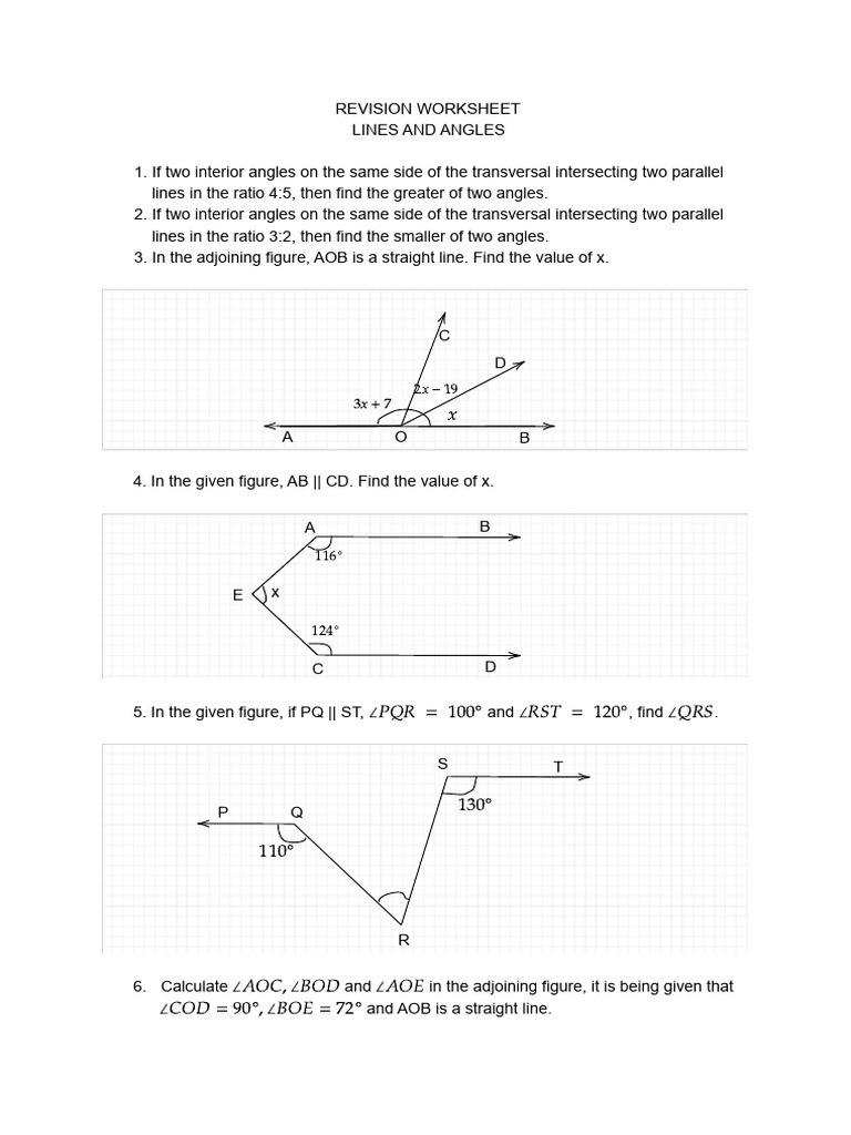 Lines and Angles Ws | PDF | Elementary Geometry | Euclidean Geometry