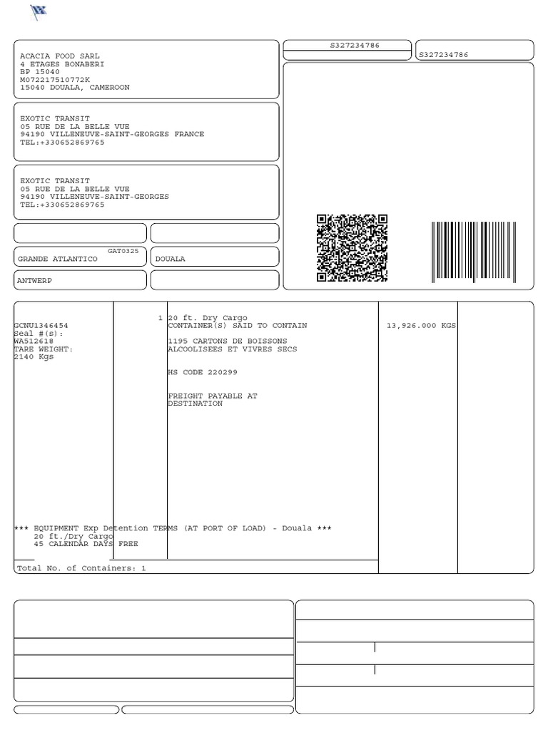Particulars As Furnished by The Shipper: Page 1 of 2 | PDF | Cargo ...