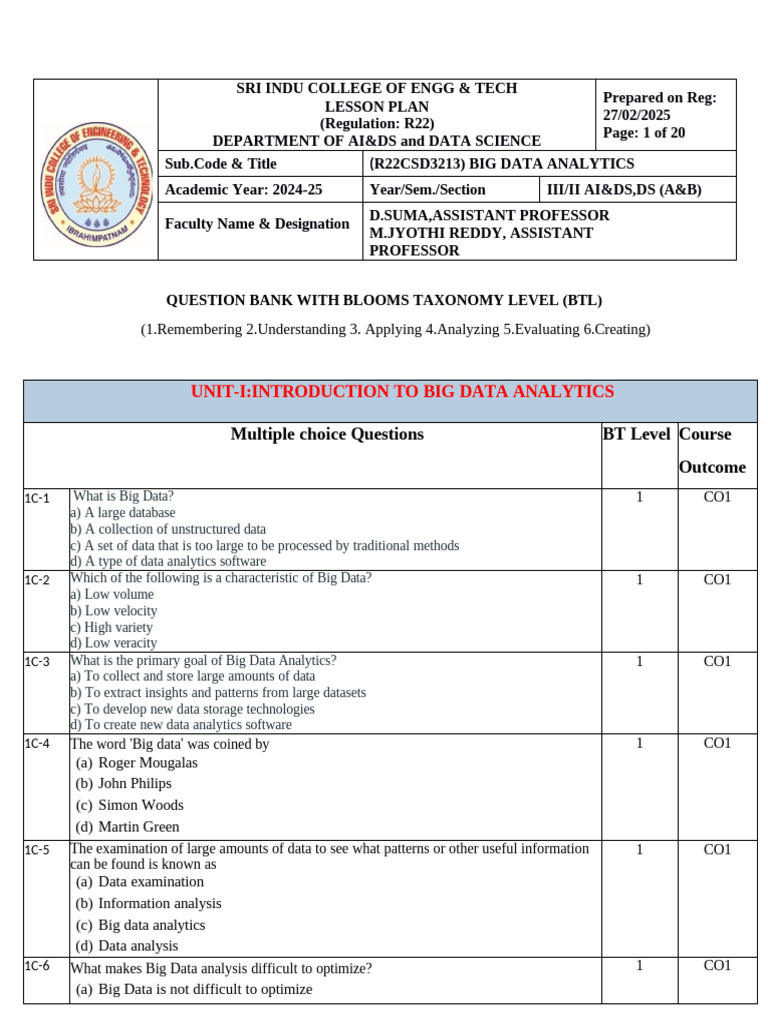 Big Data Analytics Question Bank NW | PDF | Apache Hadoop | Map Reduce