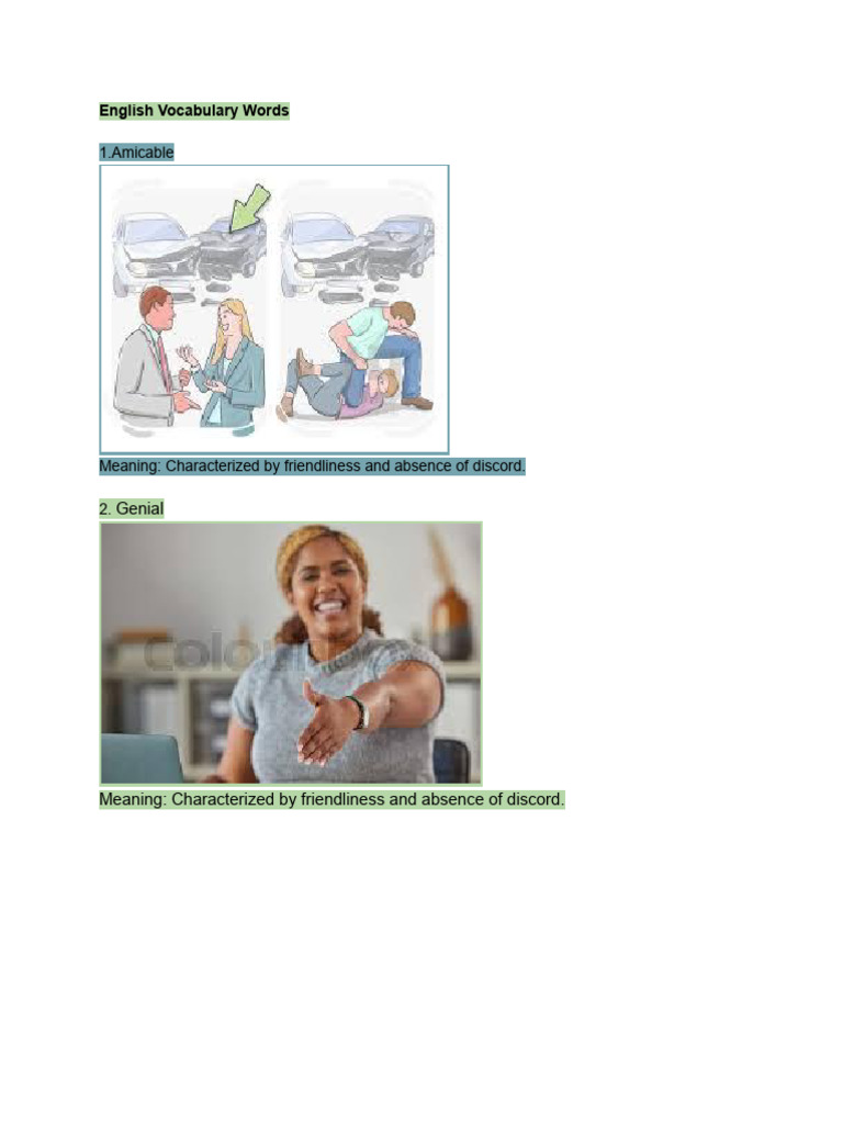 Vocabulary Words for Friendliness | PDF