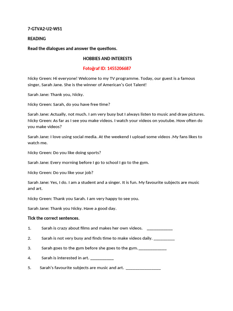 7 Get Involved A2 U2 Ws1 Sheet | PDF