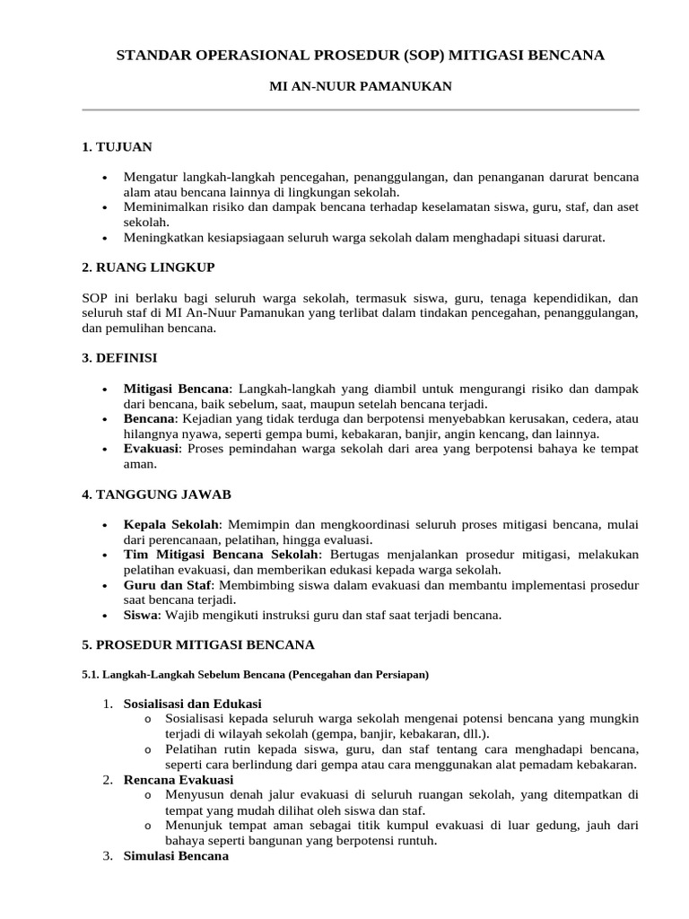 Sop Mitigasi Bencana | PDF
