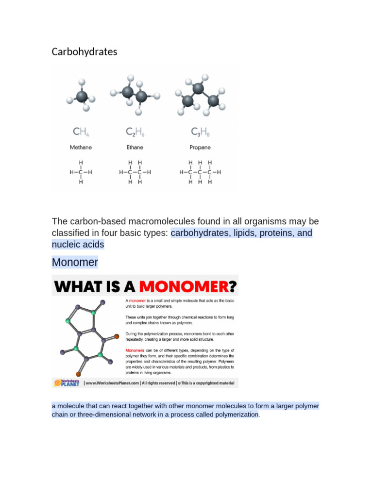 Carbohydrates: Monomer | PDF