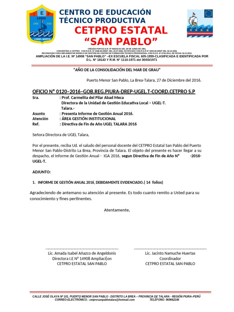 Oficio #0120 Presenta Iga 2016 | PDF