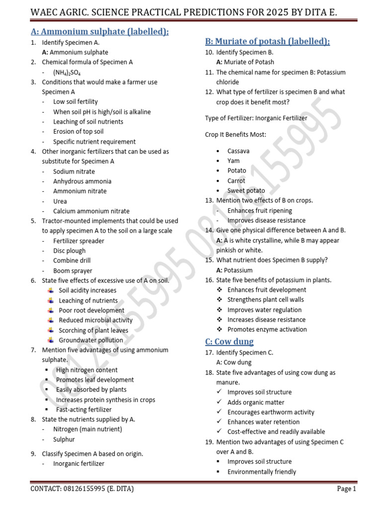 Waec Agric Practical 2025 | PDF | Manure | Compost