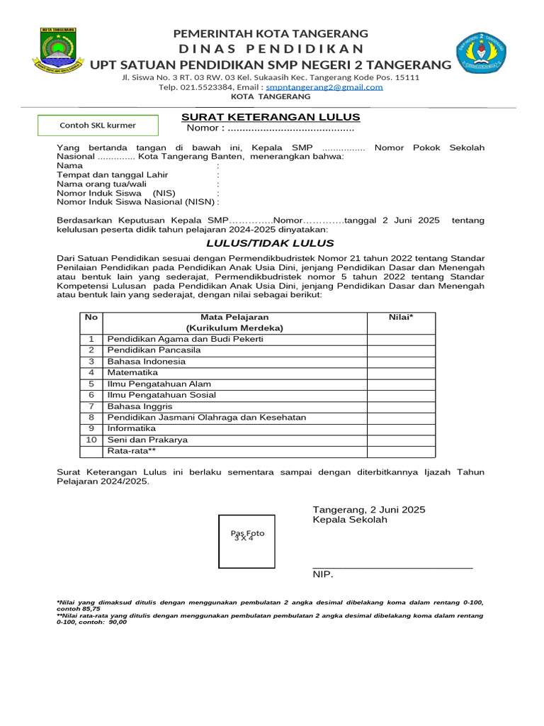 Surat Keterangan Lulus SMP 2025 | PDF