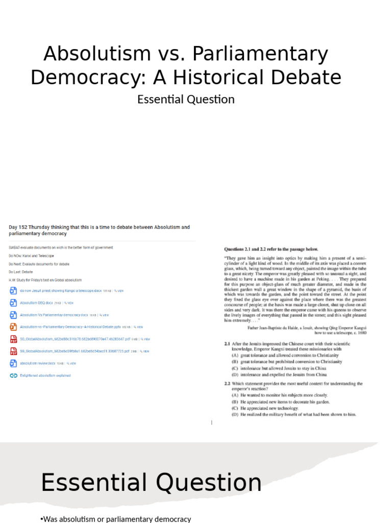 Absolutism Vs Parliamentary Democracy A Historical Debate | PDF ...