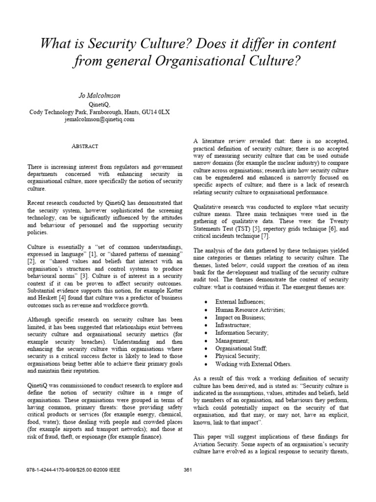 Understanding Security Culture in Organizations | PDF | Qualitative ...