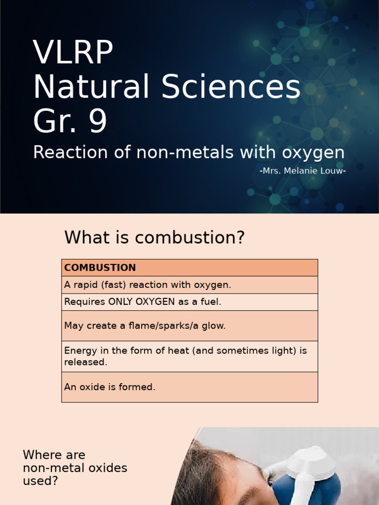 VLRP Gr. 9 Reaction of Non-Metals With Oxygen | PDF | Oxide | Combustion