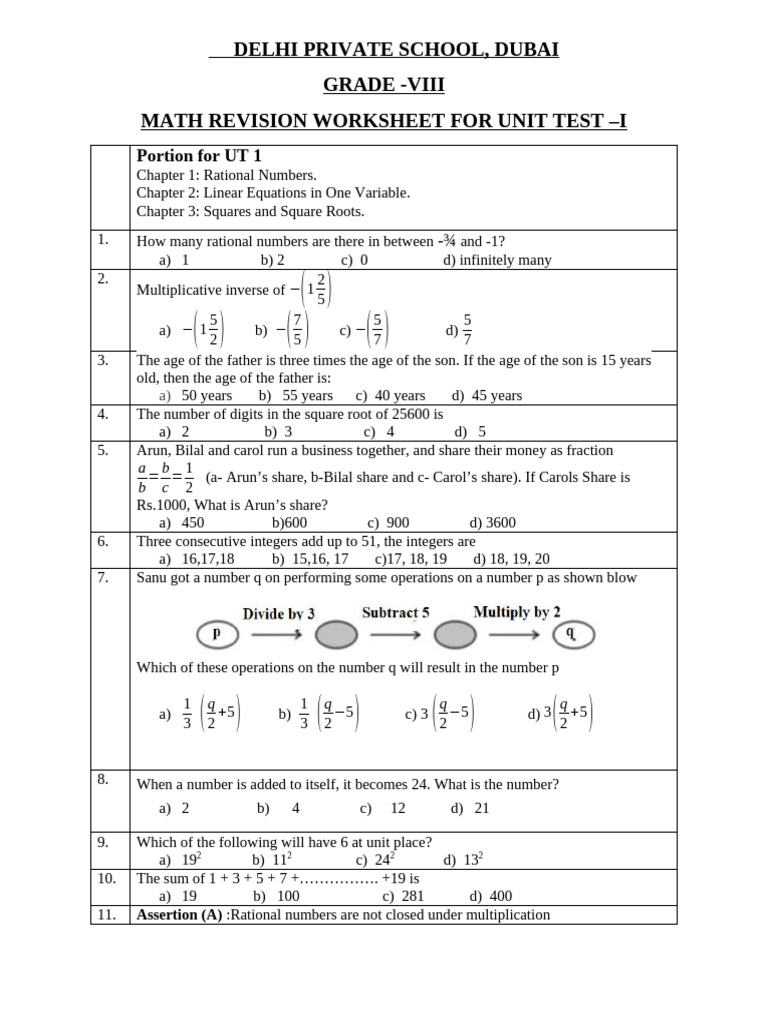 Grade 8 Revision Worksheet - Updated | PDF | Mathematical Objects ...