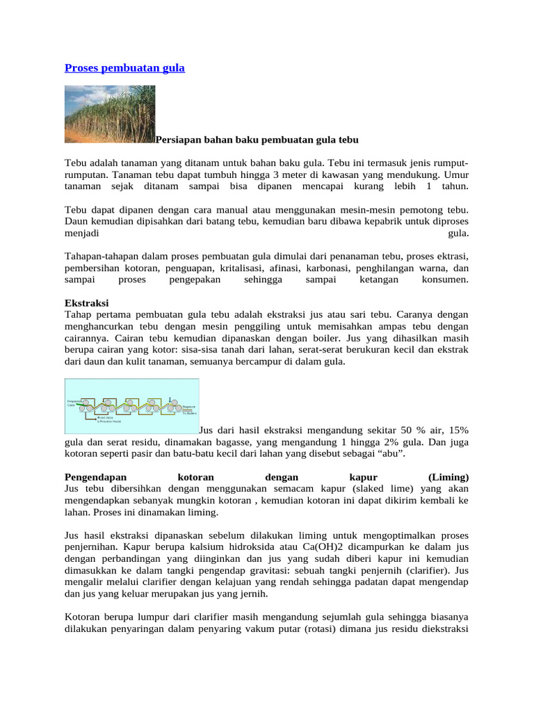 Proses Pembuatan Gula Tebu Lengkap | PDF