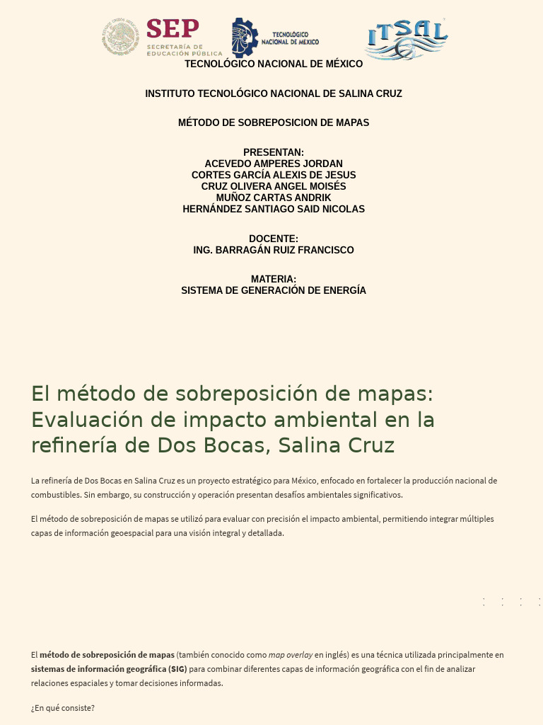 El Metodo de Sobreposicion de Mapas Evaluacion de Impacto Ambiental en La Refineria de Dos Bocas ...