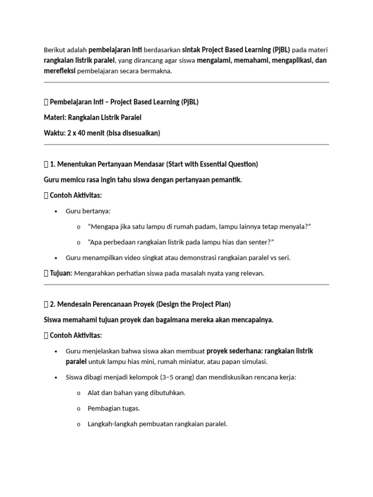 PjBL Rangkaian Listrik Paralel untuk Siswa | PDF