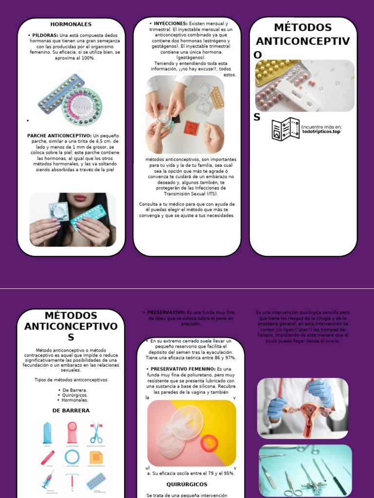 Triptico de Los Metodos Anticonceptivos | PDF | Control de la natalidad | Condón