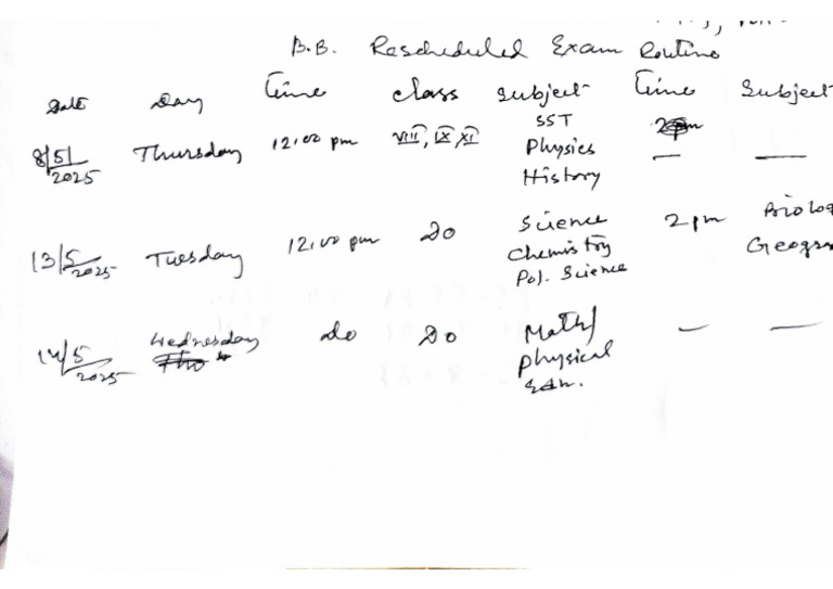 BB Rescheduled Exam Routine | PDF