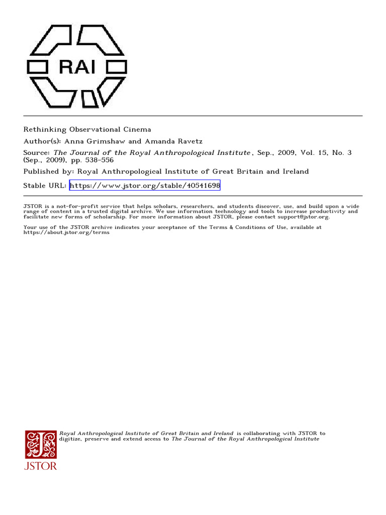 Grimshaw RethinkingObservationalCinema 2009 1 | PDF | Ethnography | Anthropology