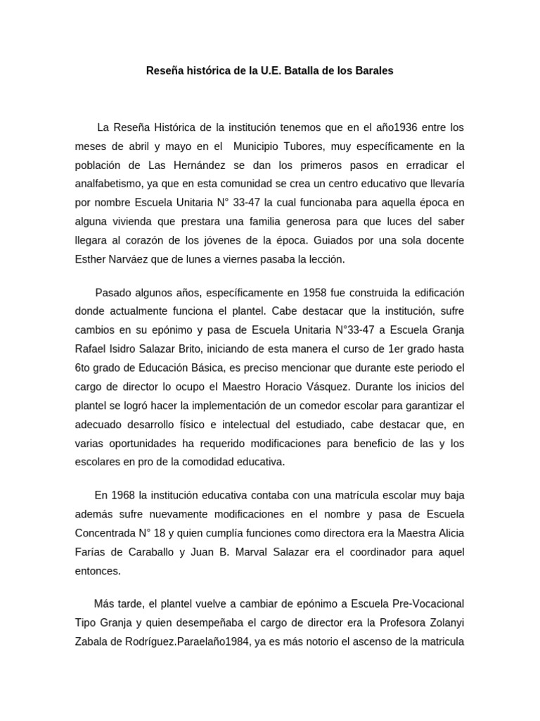 Historia de la U.E. Batalla de los Barales | PDF | Escuelas