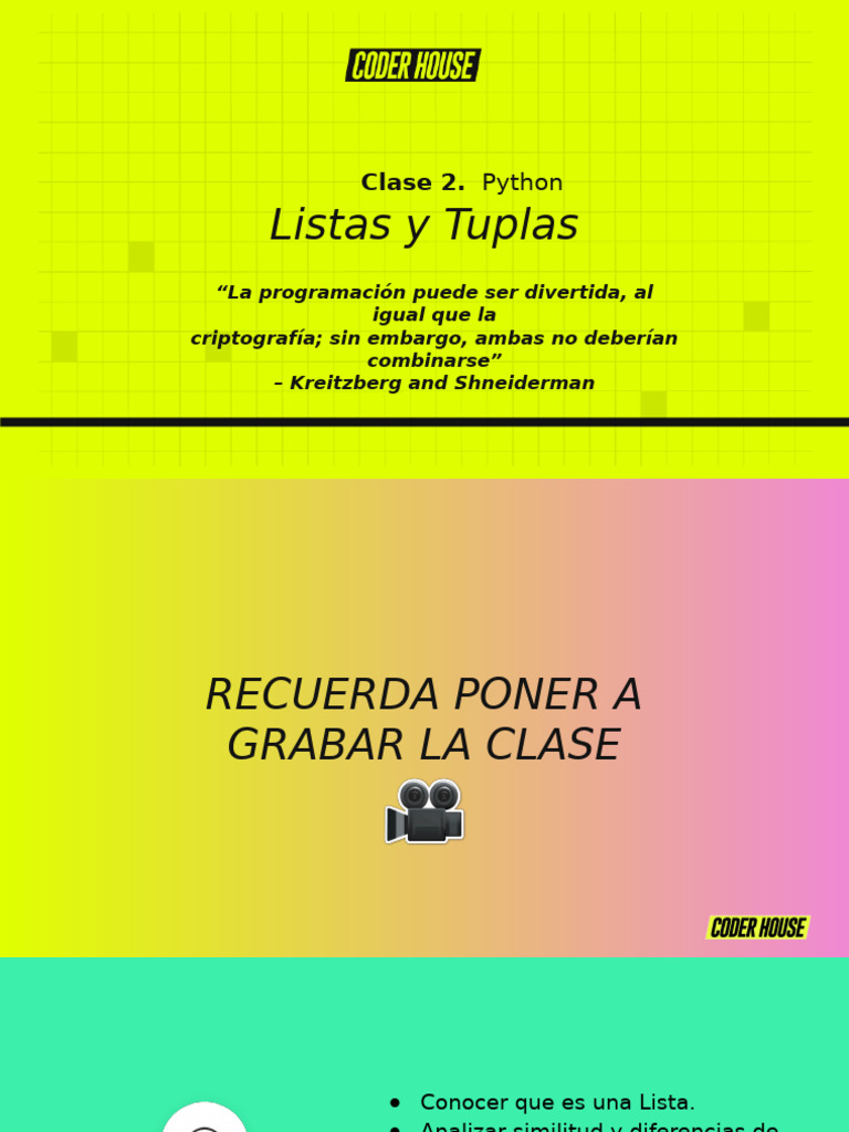 Clase 2 - Listas y Tuplas | PDF | Python (lenguaje de programación) | Lenguaje de programación