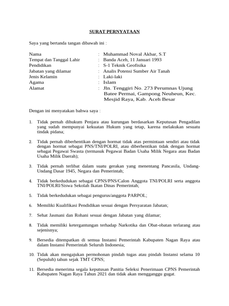 Surat Pernyataan | PDF