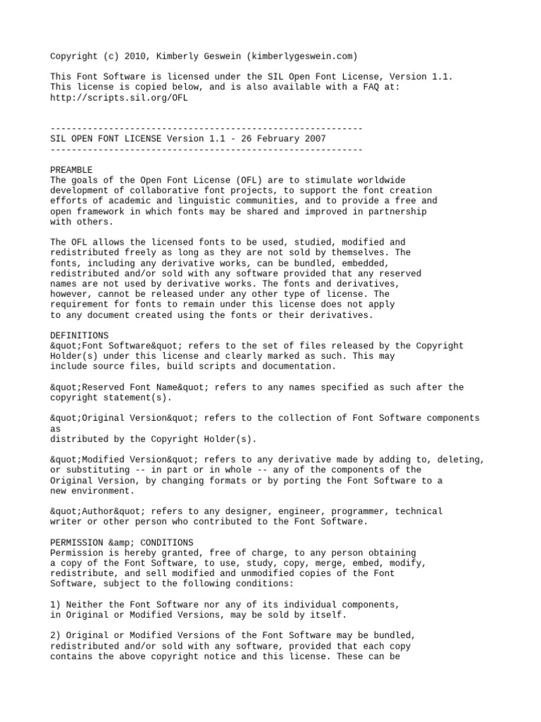 Architects Daughter SIL OFL Font License | PDF | Software | Copyright