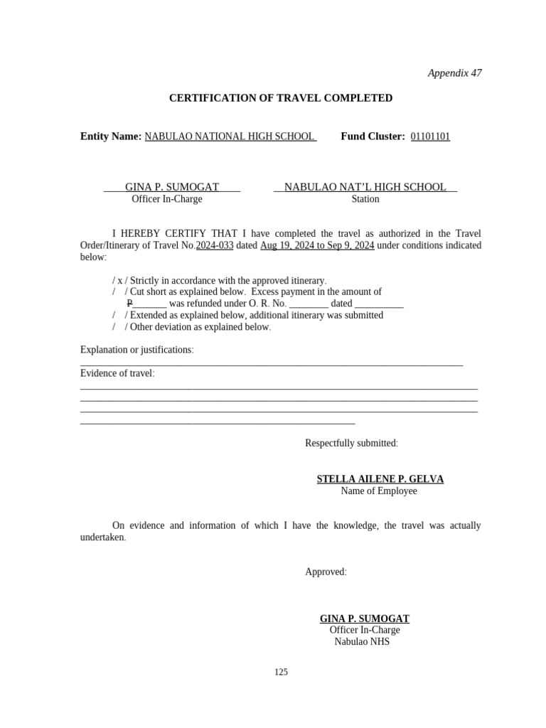 Appendix 47 Certificate of Travel Completed | PDF