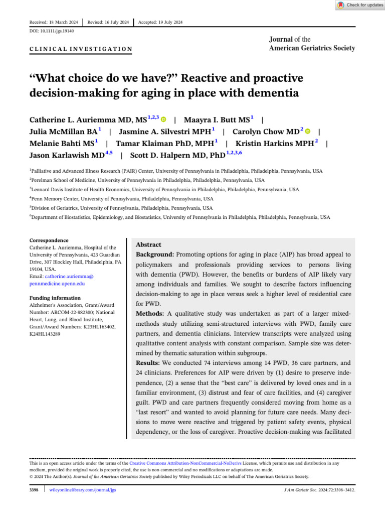 J American Geriatrics Society - 2024 - Auriemma - What Choice Do We Have Reactive and Proactive ...