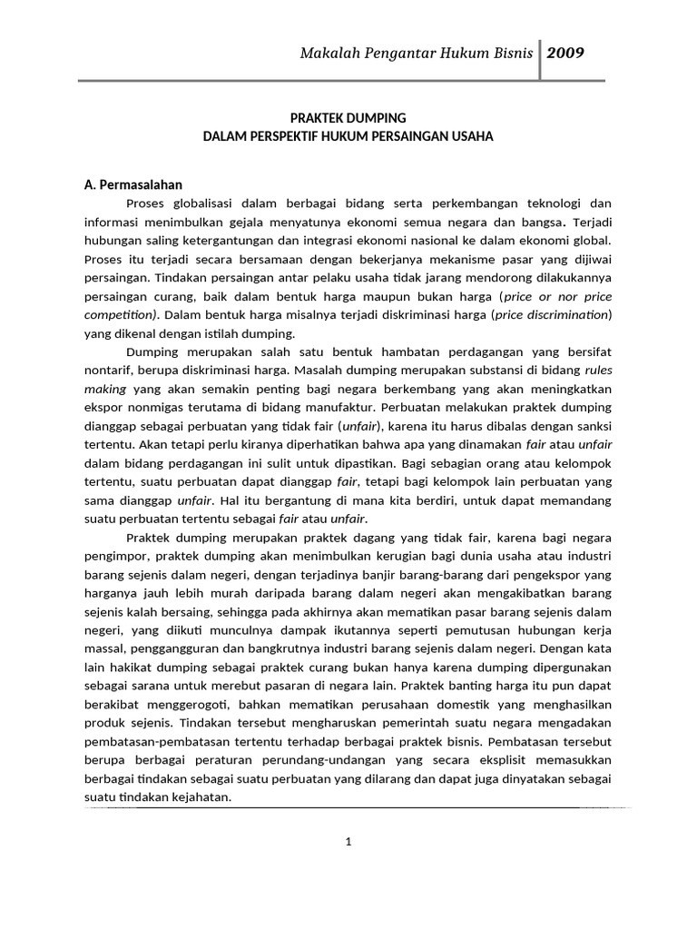 Tugas Pengantar Hukum - Dumping | PDF