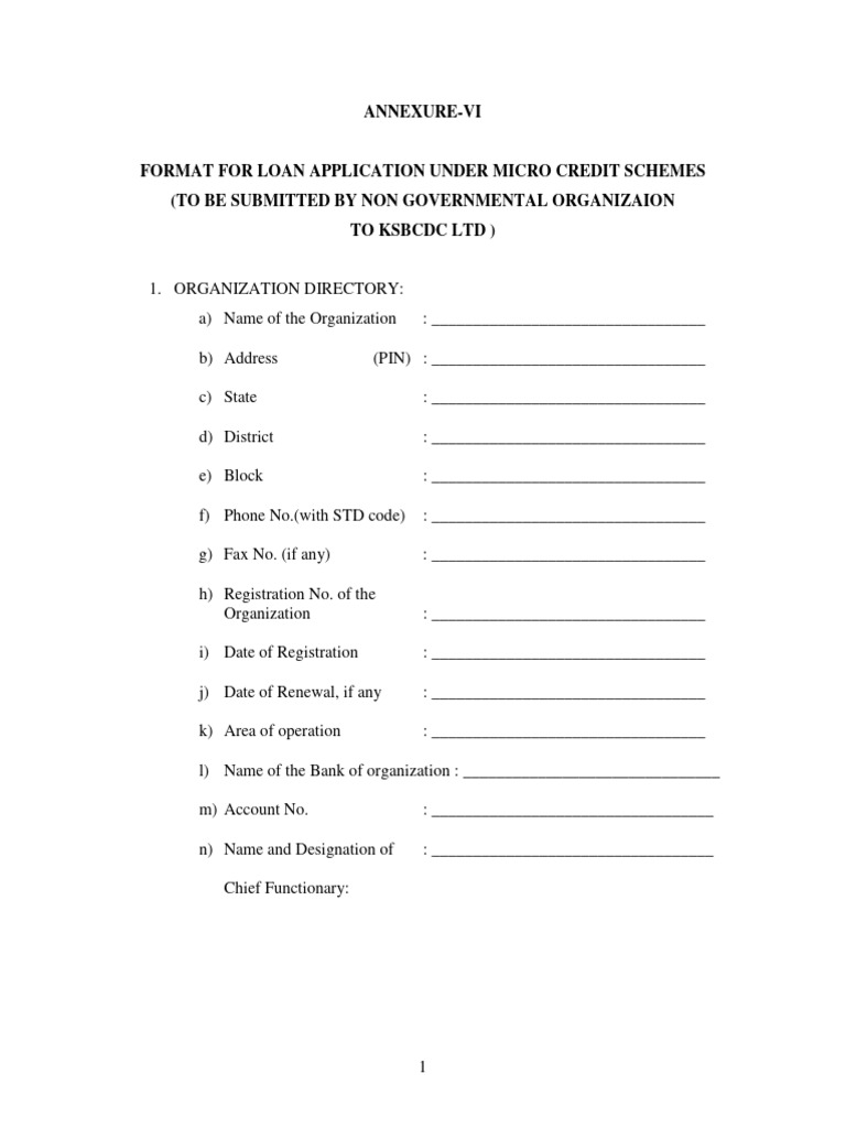 KSBCDC Micro Credit Loan Application Format | PDF | Microcredit | Credit