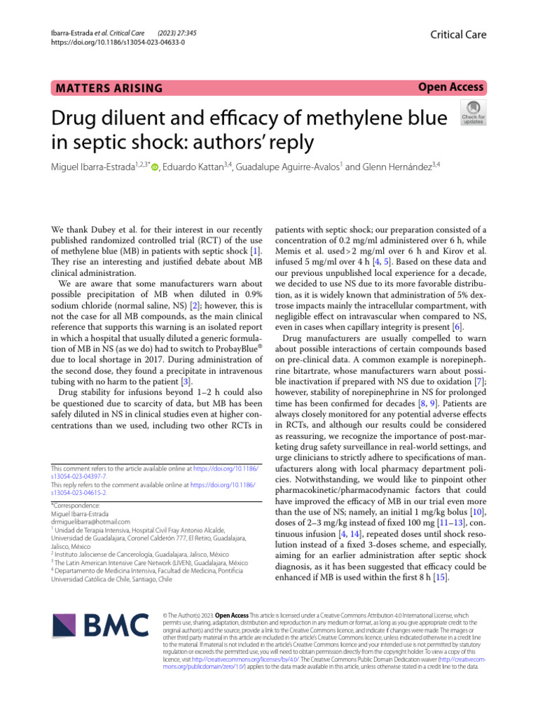 Drug Diluent and Efficacy of Methylene Blue in Septic Shock - Authors ...