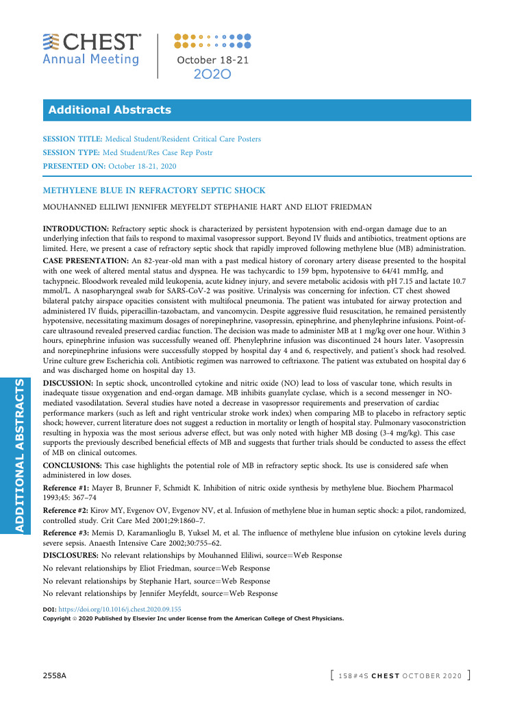 Methylene Blue for Refractory Septic Shock | PDF | Sepsis | Shock ...