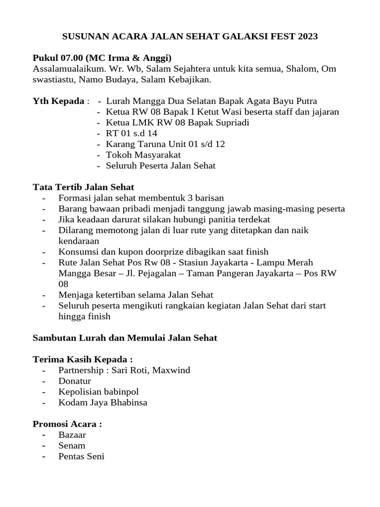 Rundown MC Jalan Sehat | PDF