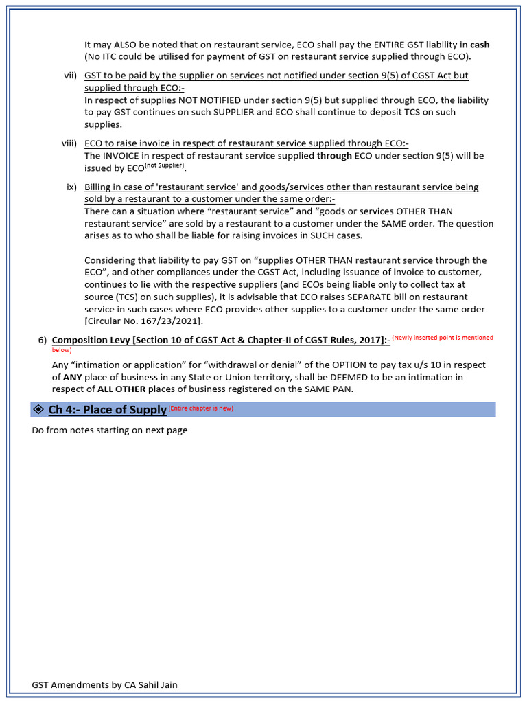 GST Amendments and Place of Supply Guide | PDF | Territorial Waters | Taxes