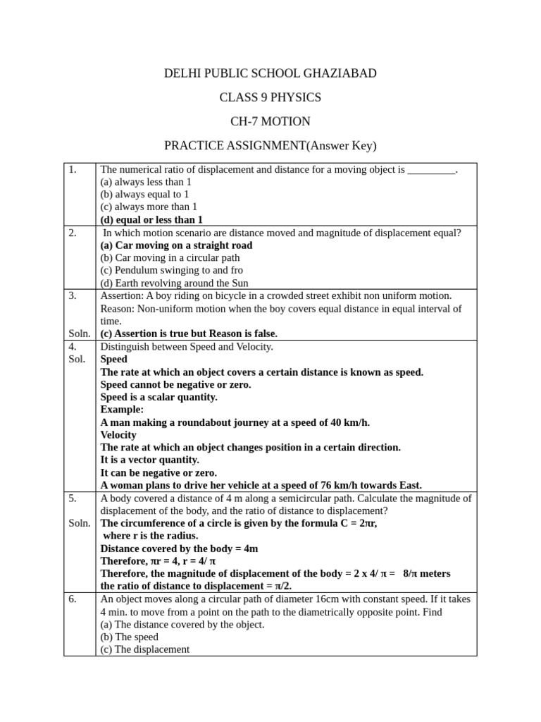 Worksheet Physics_motion answer key | PDF | Speed | Velocity