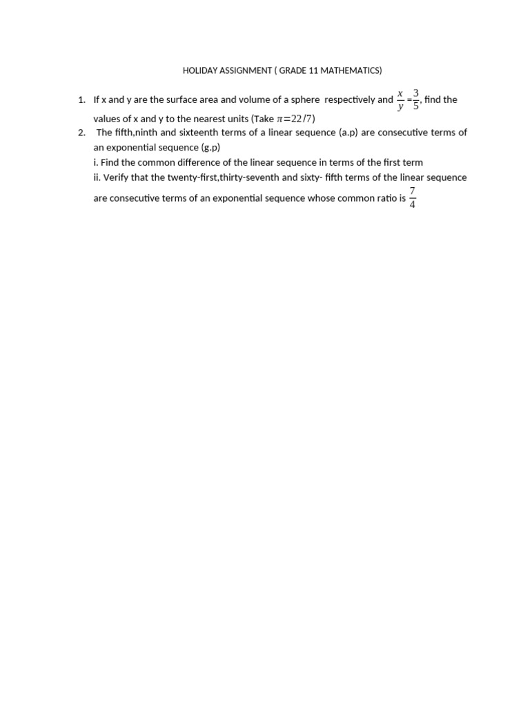 Holiday Assignment | PDF