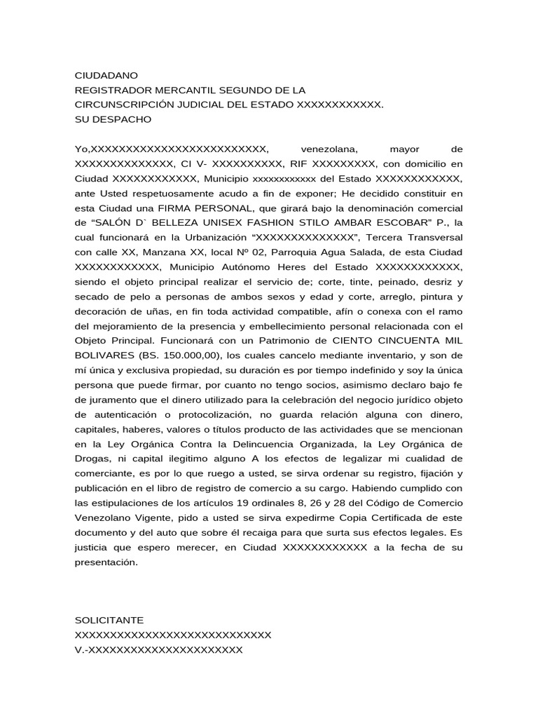 Firma Personal Acta Constitutiva Salon de Belleza | PDF