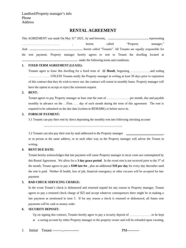 Rental Agreement Template | PDF | Lease | Leasehold Estate
