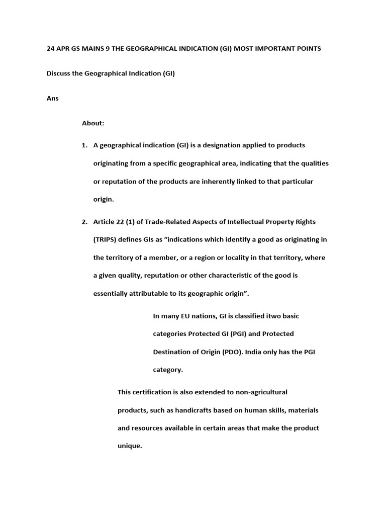 24 Apr GS Mains 9 The Geographical Indication (Gi) Most Important Points | PDF